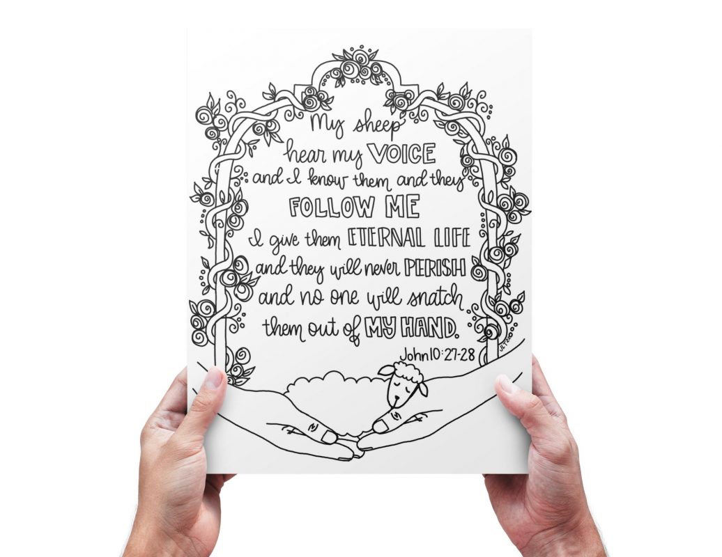 My Sheep Know My Voice - John 10:27-28 Coloring Page - Pure Joy Creative